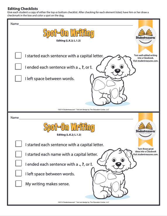 Useful Writing And Editing Checklists For Elementary Schoolers